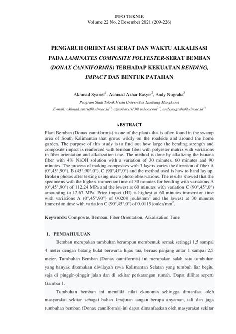 Pdf Pengaruh Orientasi Serat Dan Waktu Alkalisasi Pada Laminates