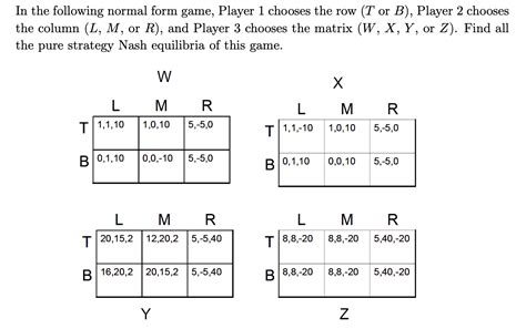 solved in the following normal form game player 1 chooses