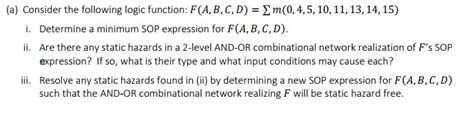 Solved A Consider The Following Logic Function F A B Chegg