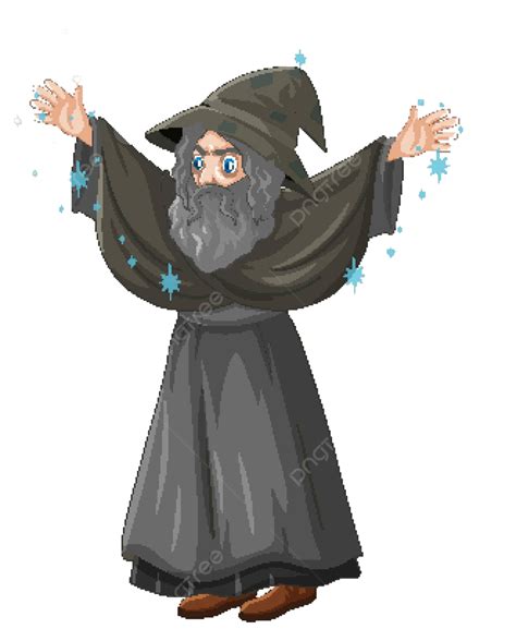 Cartoonstyle Wizard Casting A Spell Isolated On A White Background