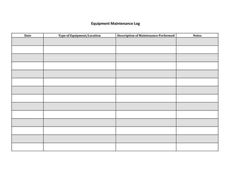 Free Printable Equipment Maintenance Log Templates Pdf Excel