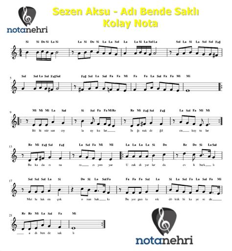 Sezen Aksu Adı Bende Saklı Keman Gitar Flüt Melodika Org Notaları