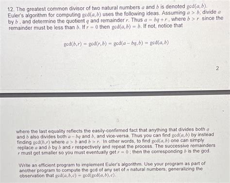 Solved 12 The Greatest Common Divisor Of Two Natural