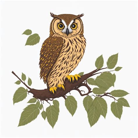 Premium Vector Owl Sitting On Tree Branch Vector Illustration White