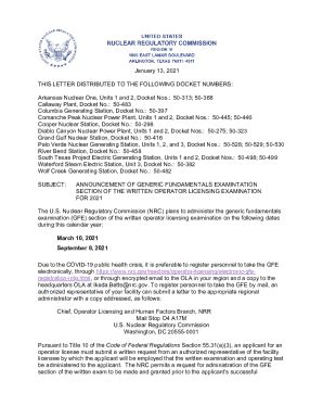 Fillable Online THIS LETTER DISTRIBUTED TO THE FOLLOWING DOCKET NUMBERS