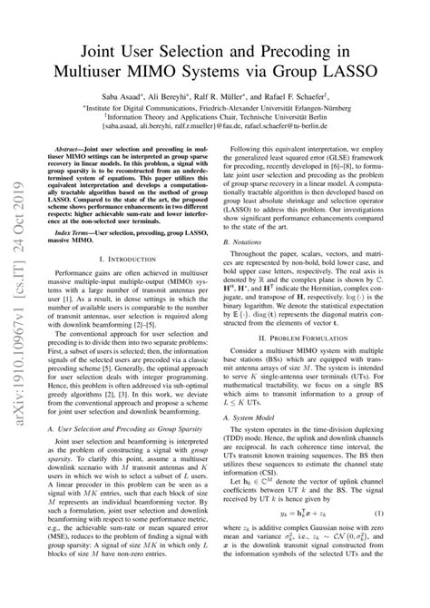 Joint User Selection And Precoding In Multiuser Mimo Systems Via Group