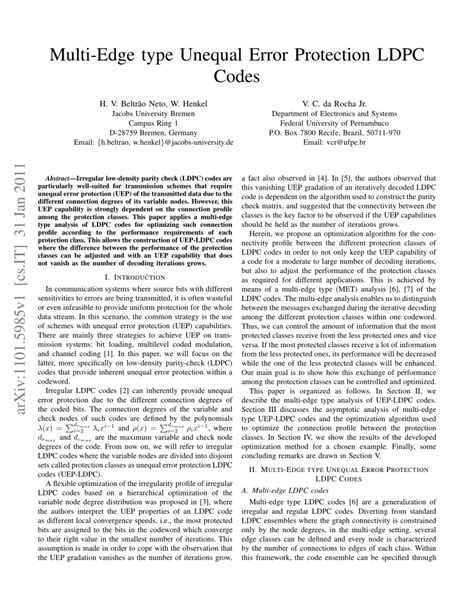 Pdf Multi Edge Type Unequal Error Protection Ldpc Codes