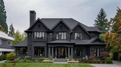 A Two Story Traditional House Featuring A Matte Black Exterior And
