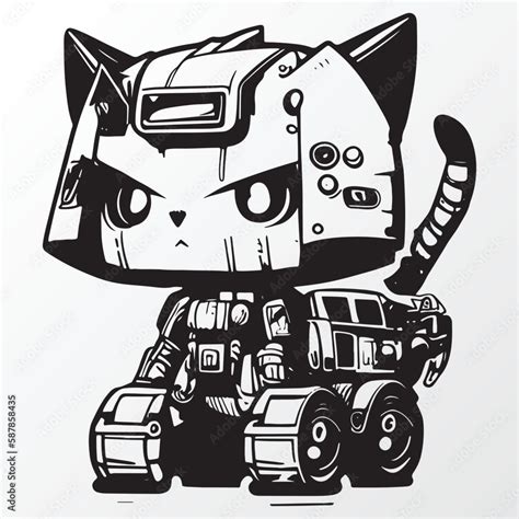 Cartoon Kitten Robot Character Sketch In Anime Style Stock Vector