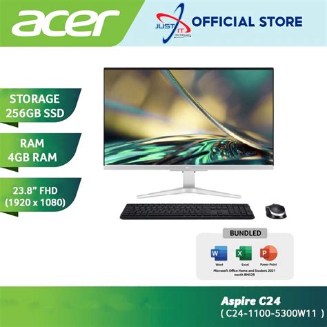 Acer Aspire All In One PC C24 1100 5300W11 RYZEN 3 5300U 4GD4 256SSD 23 8 FHD Win11h With