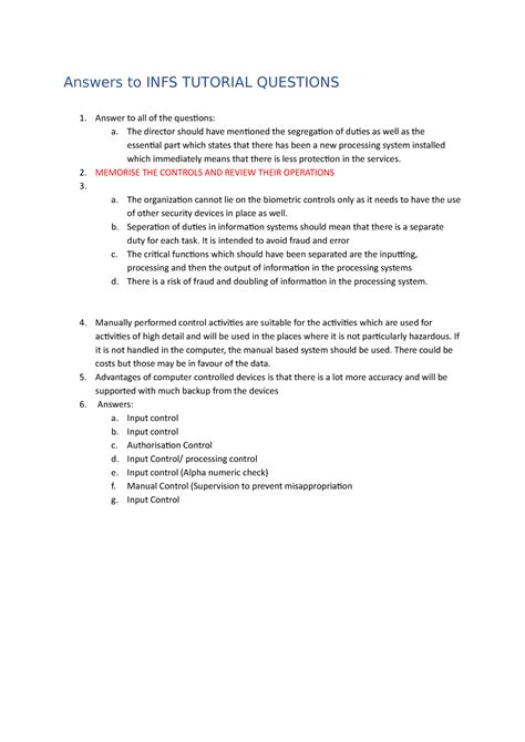 INFS2005 Tutorial Questions For WEEK 6 Answers To INFS TUTORIAL