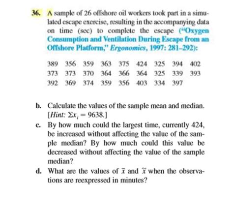 Solved 36 A Sample Of 26 Offshore Oil Workers Took Part In Chegg Com
