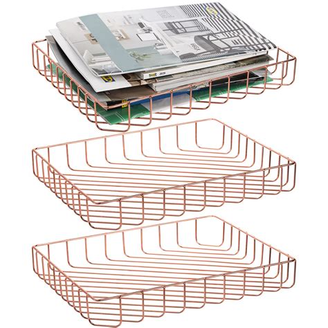 3 Pack Wire File Tray Rose Gold Paper Tray Desk Letter
