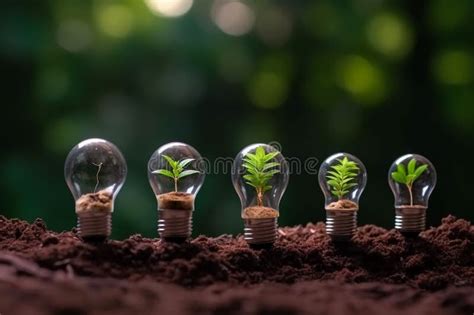 Centrales D économie D énergie Poussant Dans Les Ampoules Dans La Forêt