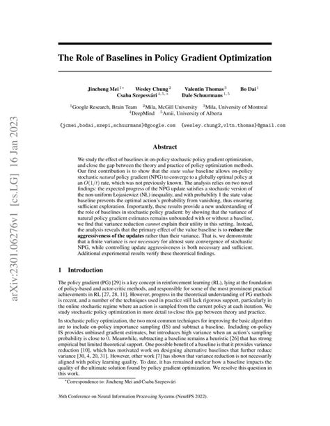 The Role Of Baselines In Policy Gradient Optimization By Jincheng Mei Et Al Rarxivdaily