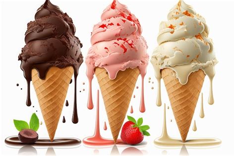 Premium Photo Chocolate Vanilla And Strawberry Ice Cream Isolated On