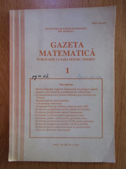 Revista Gazeta Matematica anul XCVIII nr 1 1993 Cumpără