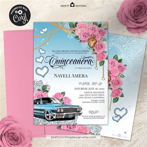 Lowrider Chicana Hot Pink Rose And Light Blue Sacred Heart Classic Car