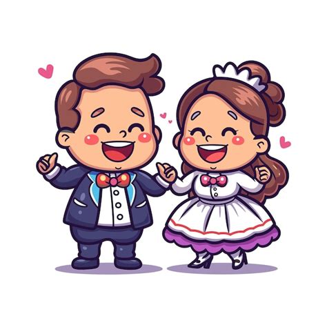 귀여운 캐릭터 귀여운 프랑스 커플 결혼식 터 만화 프리미엄 벡터