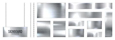 사슬에 매달려 있는 금속 배너 나사가 있는 사실적인 반짝이는 강판 광택 처리된 실버 메탈 표면 벡터 그림 0명에 대한 스톡 벡터 아트 및 기타 이미지 Istock