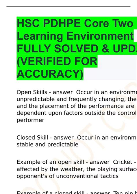 Hsc Pdhpe Core Two The Learning Environment Fully Solved And Updated Verified For Accuracy