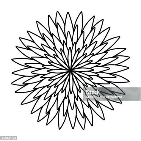 대칭 Aster 꽃 손으로 그린 만화 낙서 스타일은 흰색 배경에 고립되어 있습니다 개요 스케치 인쇄 그래픽 아이콘 로고 엽서