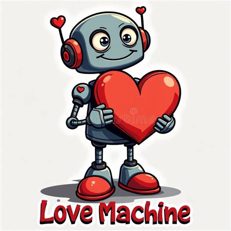 Cute Robot Holding Heart Love Machine T Shirt Design Stock Illustration