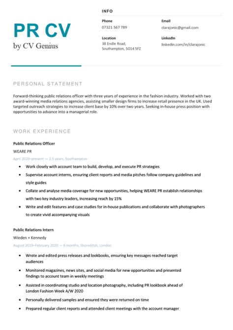 Pr Cv Example Tips And Free Template Download