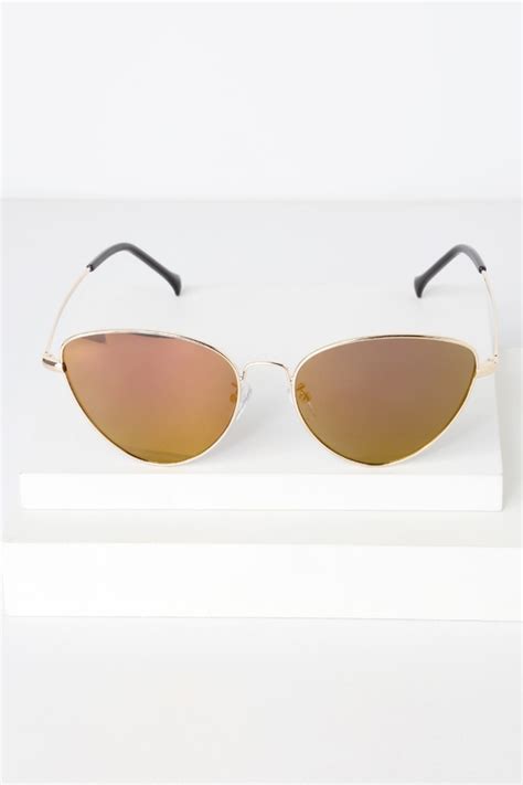 Gold And Pink Mirrored Sunglasses Cat Eye Wire Sunglasses