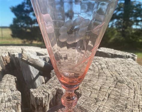 Vintage Etched Pink Glass 6 34 Tall Floral Detail Etsy