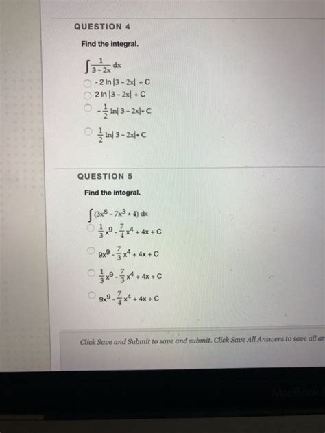 Solved Question 4 Find The Integral Dx J 3 2x 02in 13 2지
