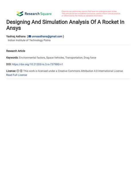 Pdf Designing And Simulation Analysis Of A Rocket In Ansys