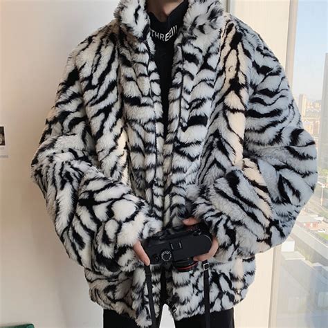 Zebra Print Faux Fur Plush Coat Helloice Apparel