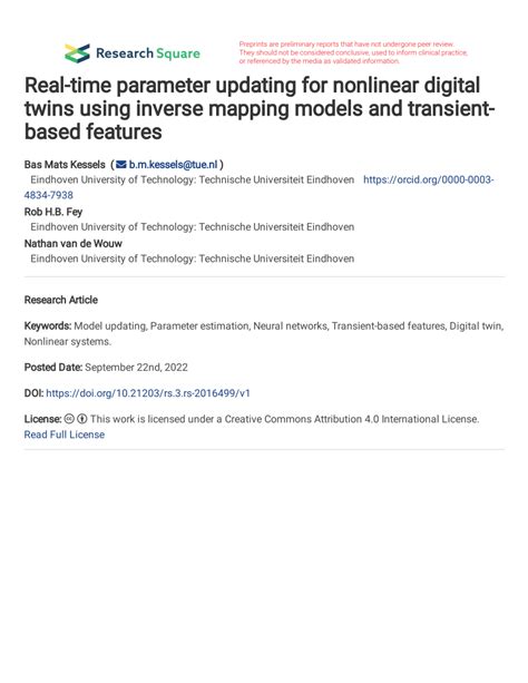 Pdf Real Time Parameter Updating For Nonlinear Digital Twins Using