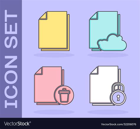 Set Document And Lock Document Delete File Vector Image