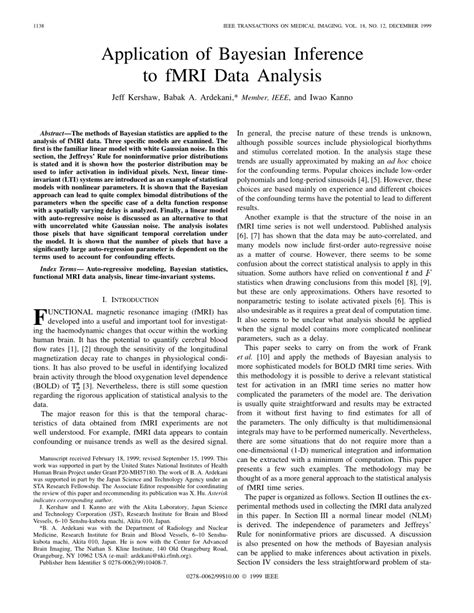 Pdf Application Of Bayesian Inference To Fmri Data Analysis