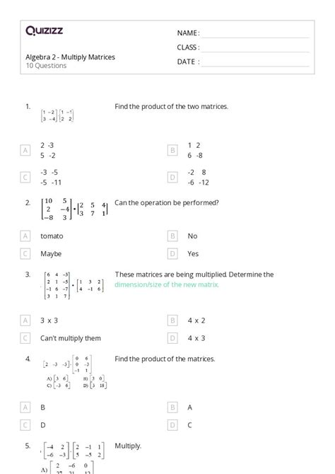 50 Algebra 2 Worksheets On Quizizz Free And Printable