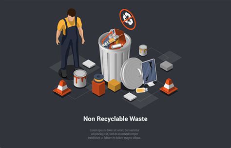 재활용할 수 없는 전자 폐기물 제조 쓰레기 분리의 개념 남성 캐릭터 수집 추가 재활용 또는 활용을 위해 전자 폐기물 분류 아이소메트릭 3d 만화 벡터 일러스트 레이 션 3