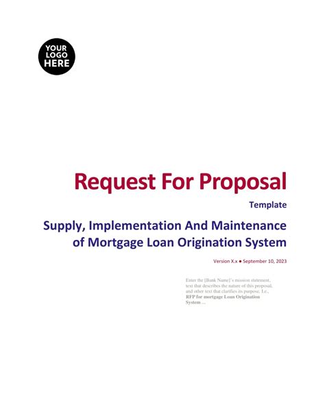 Rfp Template For The Supply And Implementation Of A Mortgage Lending Platform Banking And