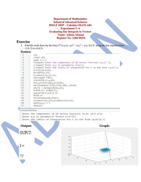 SOLUTION Matlab Evaluating Line Integrals In Vectors Studypool