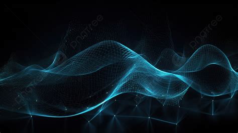 어두운 배경 위에 광선으로 조명되는 상호 연결된 점과 선의 네트워크를 렌더링하는 3d의 파란색 추상 디지털 파형 기술 벽지