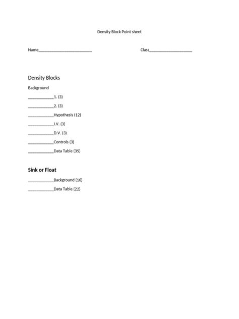 Density Block Point Sheet Pdf