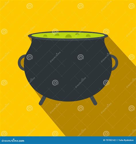 Caldera De La Bruja Con La Poción Verde Plana Ilustración del Vector