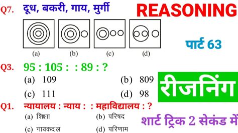 रीजनिंग प्रैक्टिस सेट पार्ट 63 For Ssc Cgl Mts Chsl Cpo Gd Alp Drdo