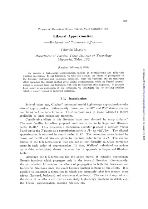Pdf Eikonal Approximation Backward And Transverse Effects
