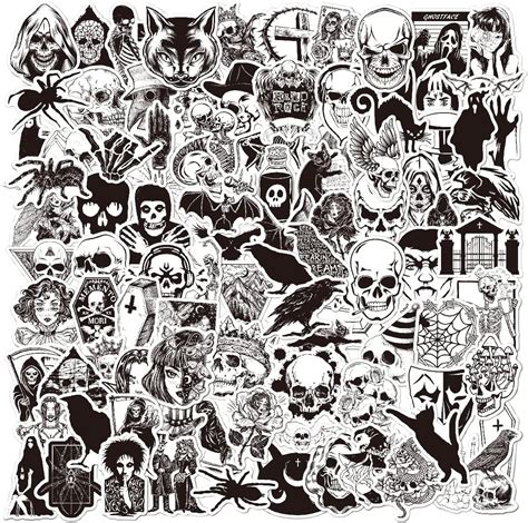 Maseihels 100pcs Gothic Black White Stickers For Adults Vinyl Waterproof Cool Funny