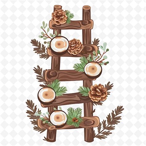 Earthy Ladder With Rustic Wood Slices And Pinecones On It De Png