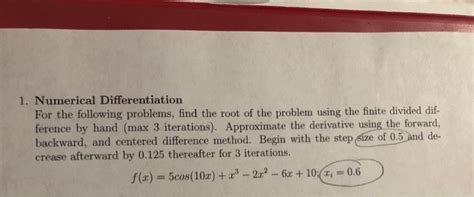 Solved Numerical Differentiation For The Following Chegg