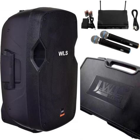 Caixa Acústica Wls S12 Ativa Bt 2 Microfones Sem Fio Jwl Caixa