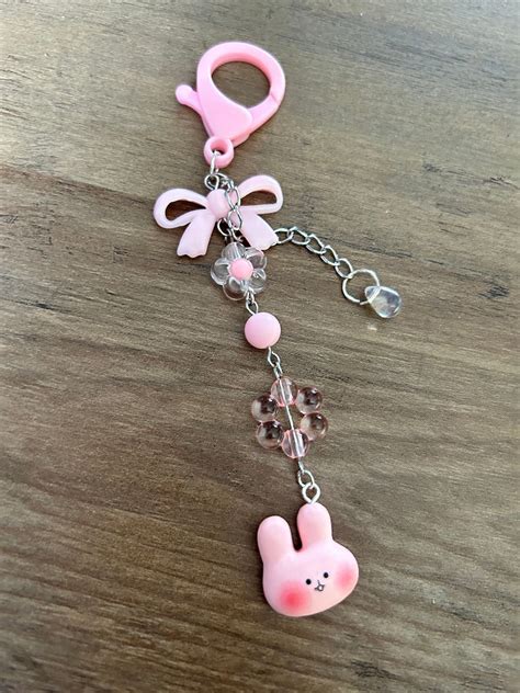 Handmade Cute Kawaii Bunny Keychain Keyring Beaded Accessories